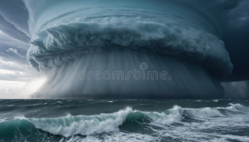 Giant Tornado on the Sea. Powerful Thunderstorm with Giant Hurricane ...