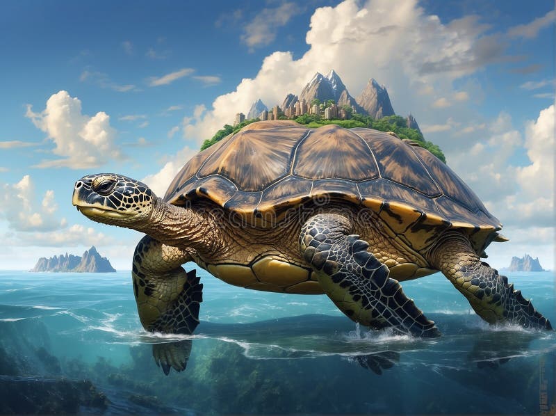 The Giant Tortoise Carries a Ride on Its Back Stock Illustration ...