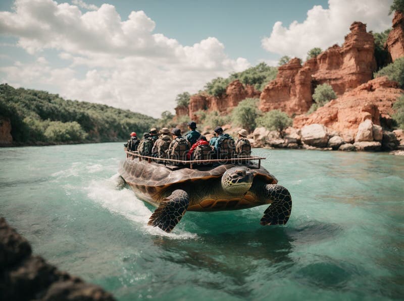The Giant Tortoise Carries a Ride on Its Back Stock Illustration ...