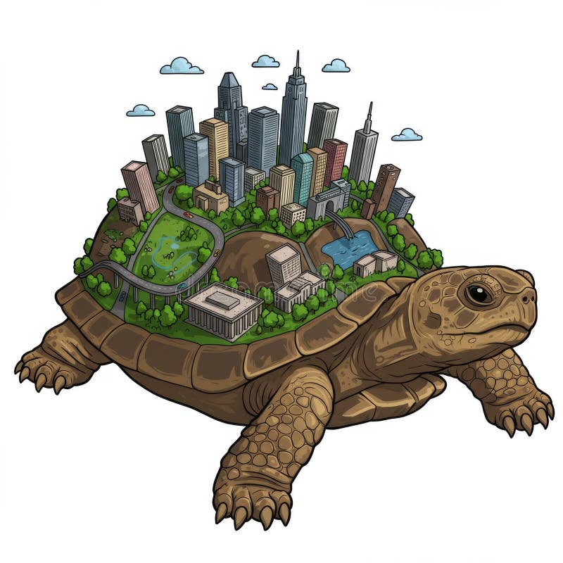 Giant Tortoise Carrying Cityscape Illustration Stock Illustration ...