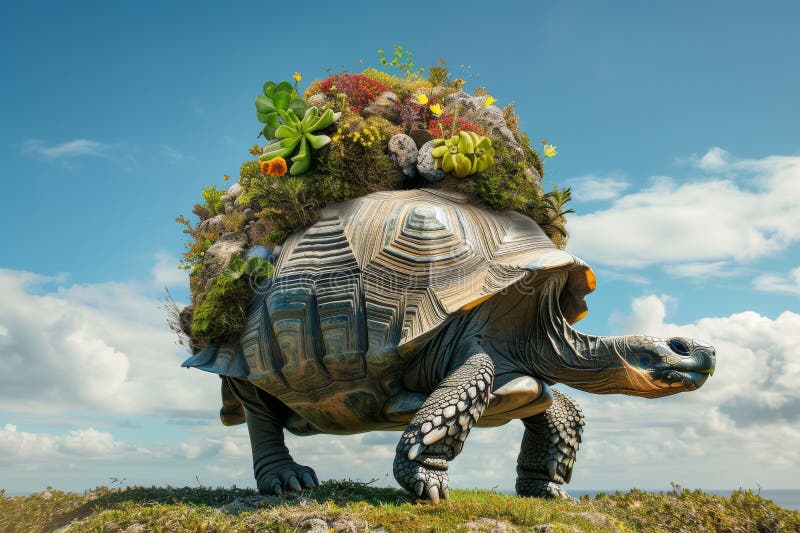 Giant Tortoise Carrying a Magical World on Its Back Stock Illustration ...