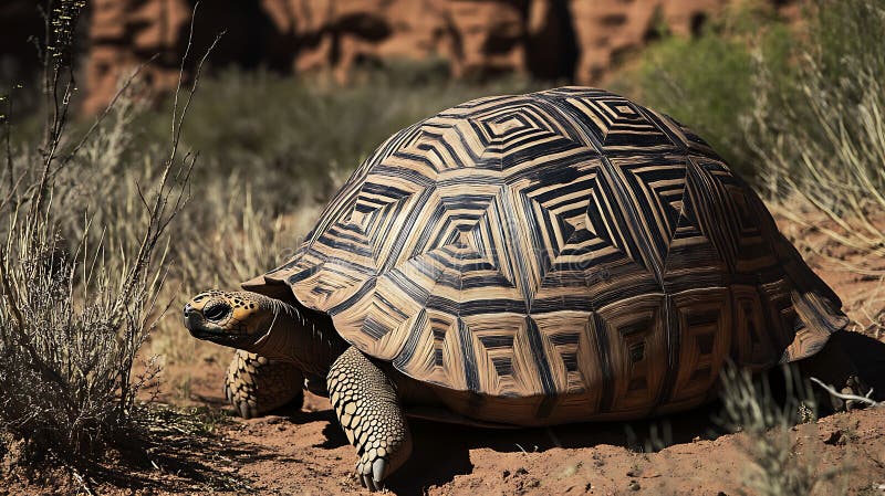 A Giant Tortoise with a Shell Featuring a Complex Stock Illustration ...