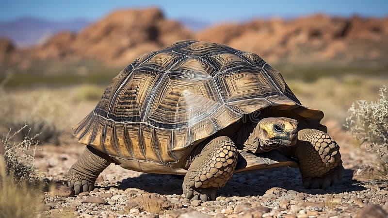 A Giant Tortoise with a Shell Featuring a Complex Stock Illustration ...