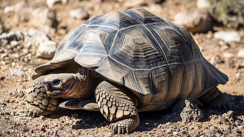 A Giant Tortoise with a Shell Featuring a Complex Stock Illustration ...