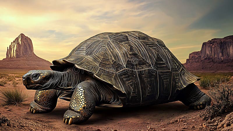 A Giant Tortoise with a Shell Featuring a Complex Stock Illustration ...