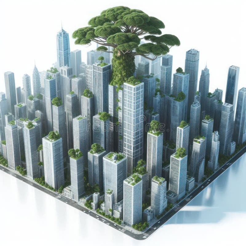 A Giant Tree on Top of a Skyscraper in a Metropolis. Stock Image ...