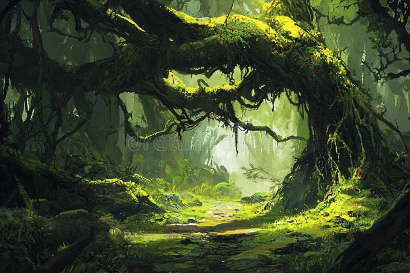 Giant Tree Trunks Support Moss-covered Branches in an Ancient Forest ...