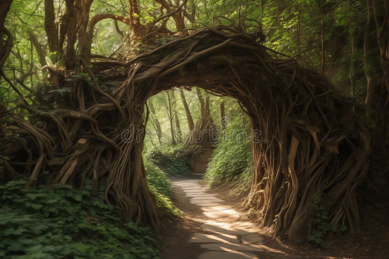 Giant Tree Tunnel in the Forest with Path To the Entrance. Made with ...