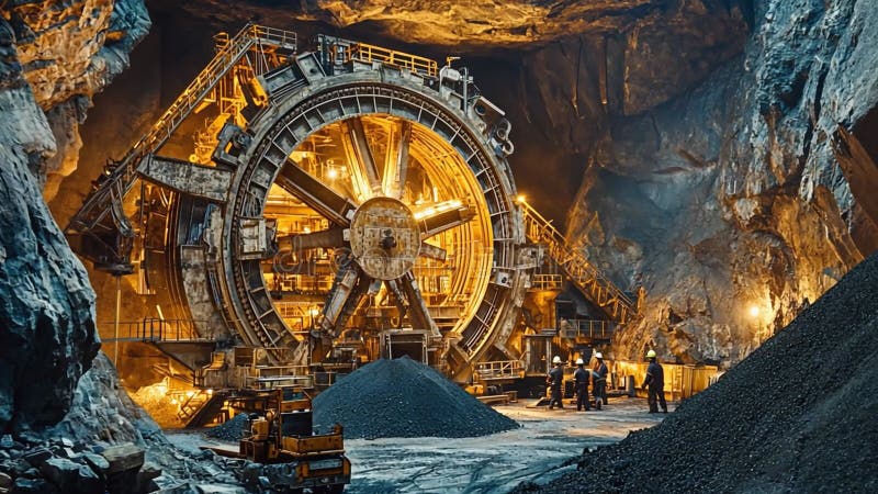 Giant Tunnel Boring Machine Excavating Underground Cavern Stock Video ...