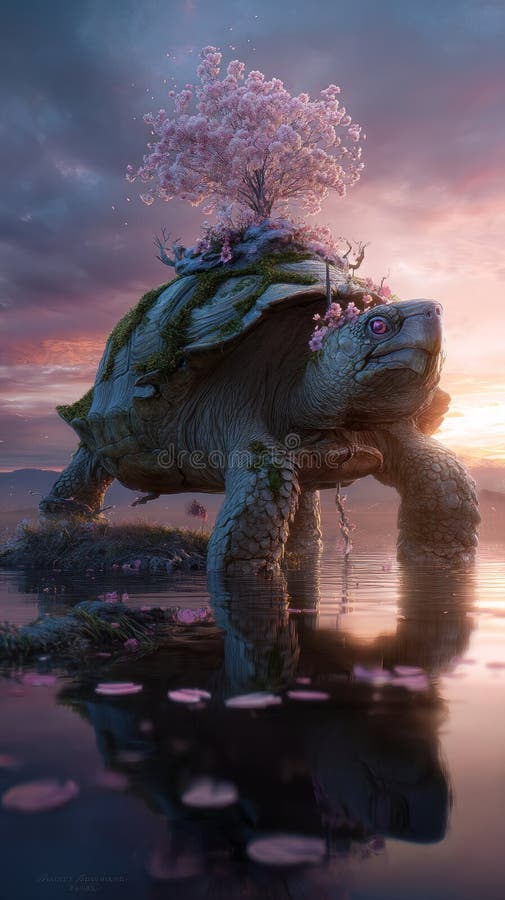 Giant Turtle with Blossoming Tree on Its Back Stock Illustration ...