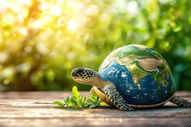 Giant Turtle with Earth on Shell in Natural Environment Symbolizing ...