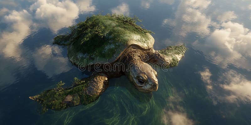 Giant Turtle Island Epic Fantasy Art Stock Illustration - Illustration ...