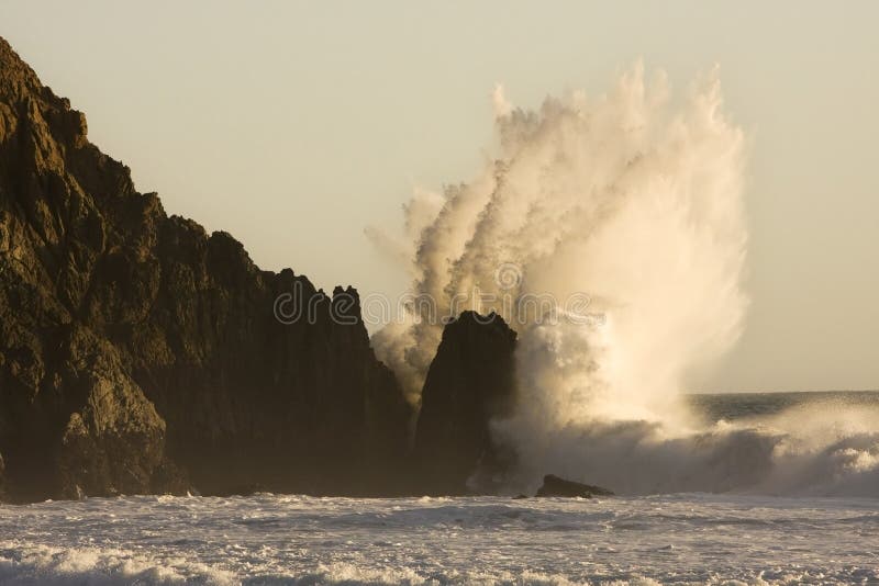 Giant Wave Crashing on Rocky Coast Stock Photo - Image of eroding ...