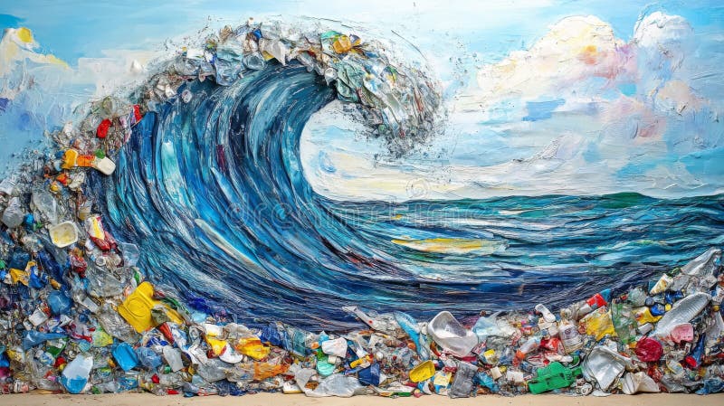 A Giant Wave of Plastic Pollution Threatening the Ocean Stock Image ...