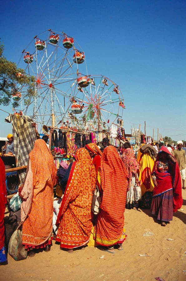 Indian Rural Village Fairs Giant Wheel and Women Villagers in Fair ...