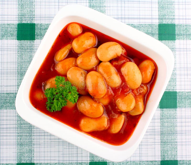 Giant White Beans in Tomato Sauce Stock Image - Image of tablecloth ...