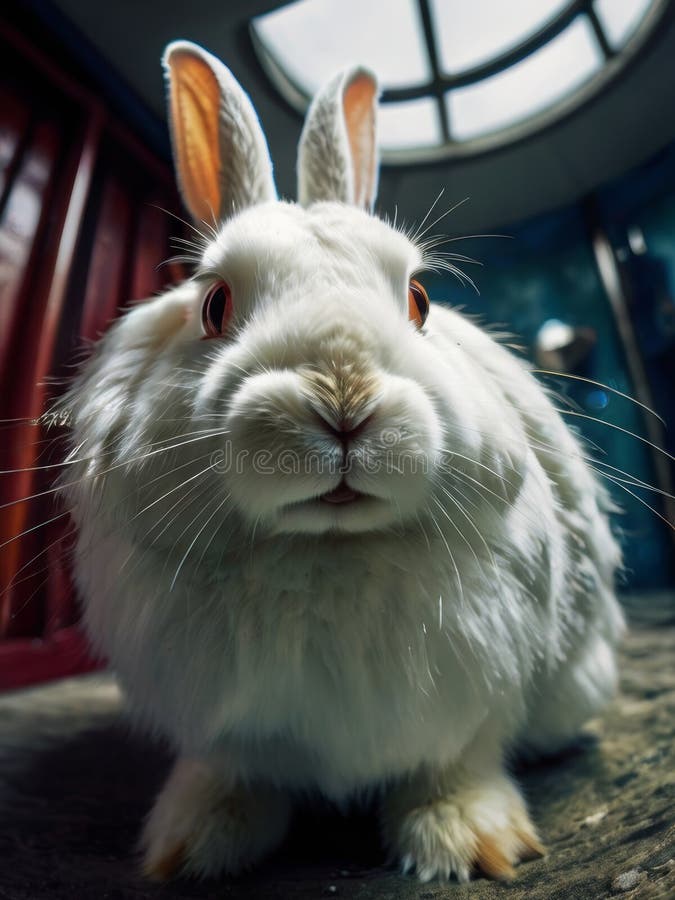 Giant White Rabbit Sitting in a Spacious Room, AI-generated. Stock ...