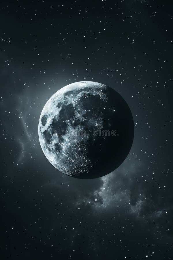 Gibbous Moon in a Starry Sky Backdrop. Ideal for Astronomy, Space, and ...