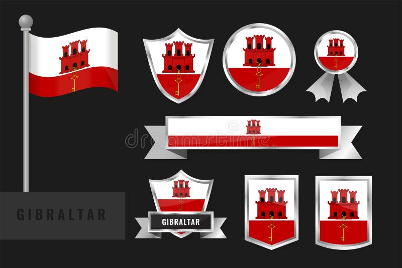 Gibraltar Flag Set. Collection of Gibraltarian National Emblems Stock ...