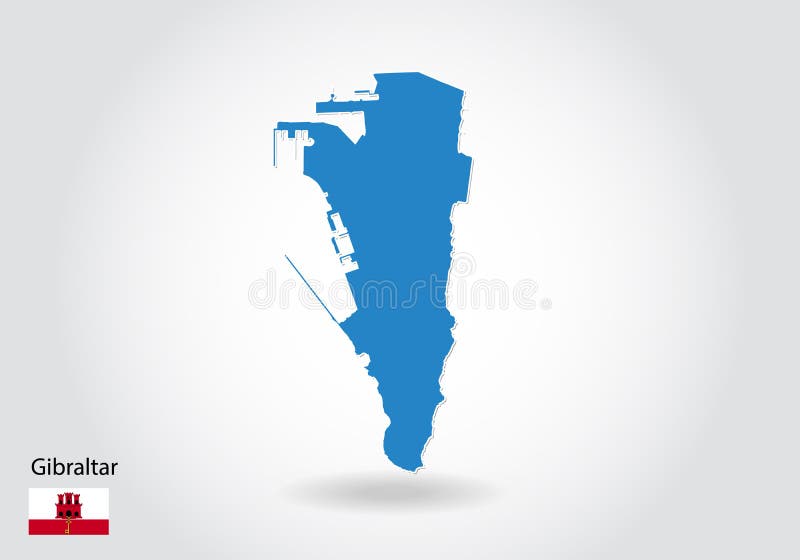 Gibraltar Map Design with 3D Style. Blue Gibraltar Map and National ...