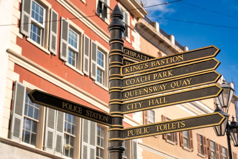 Gibraltar Street Signs with Landmarks Directions Editorial Stock Photo ...