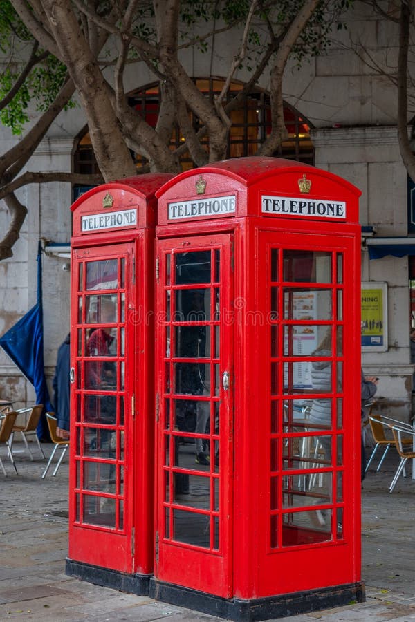 Gibraltar, UK - January 7, 2020: Red Telephone Box. Vertical Editorial ...