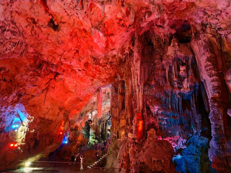 GIBRALTAR, UK - OCTOBER 21, 2019: Casual View Inside St. Michael`s Cave ...