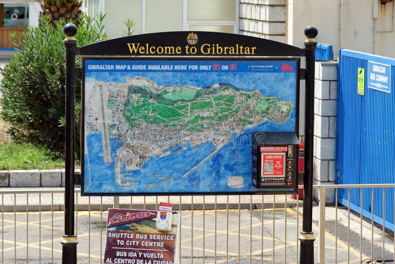 Gibraltar Welcome Sign Post Map. Editorial Photography - Image of guide ...