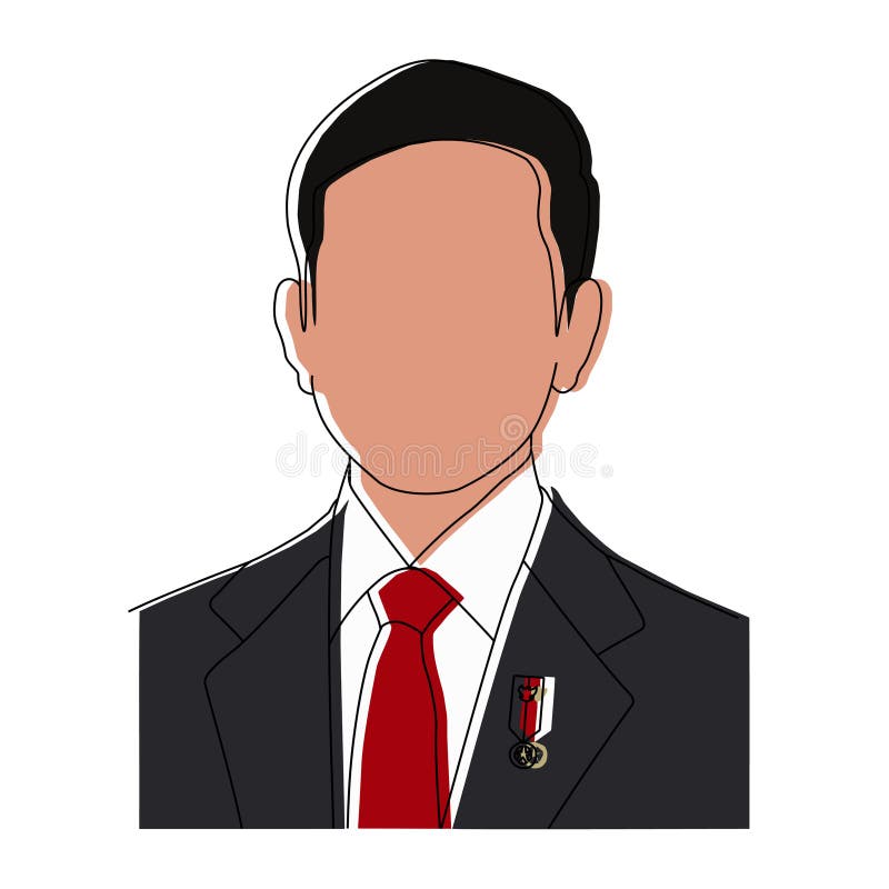 Outlined Portrait with Red Tie and Medal, Stylized Figure with Award ...