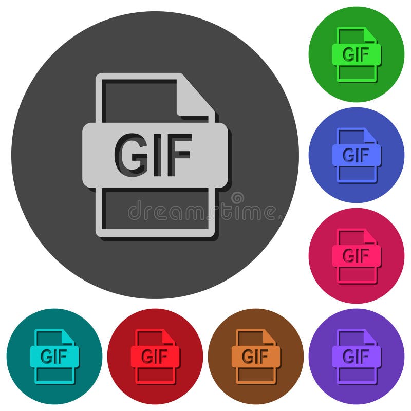 GIF File Format Icons with Shadows on Round Backgrounds Stock Vector ...