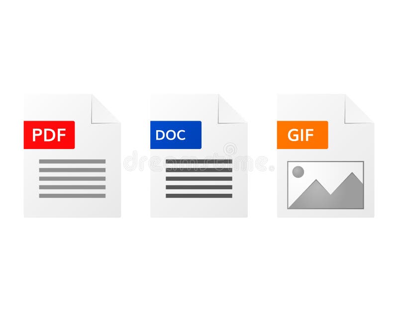 Gif Pdf and Doc File Format Icon Set Stock Vector - Illustration of ...