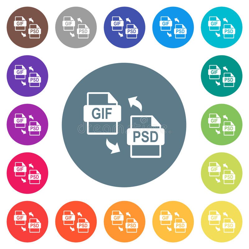 GIF PSD File Conversion Flat White Icons on Round Color Backgrounds ...
