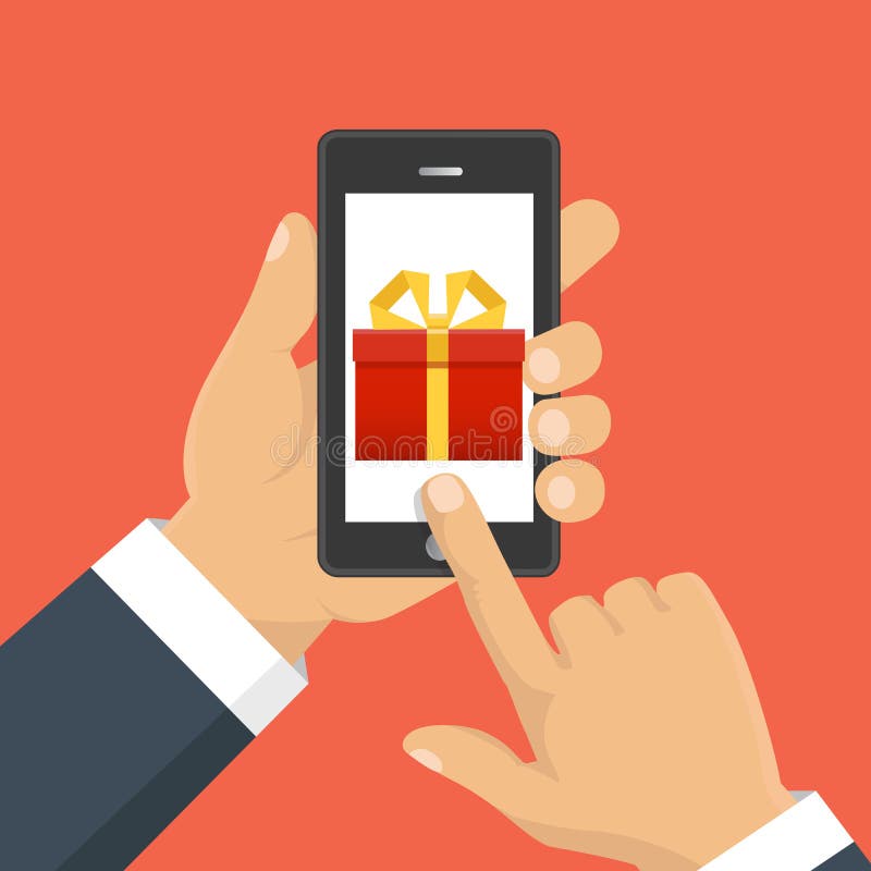 Gift App Page on Smartphone Screen. Hand Hold Smartphone Stock Vector ...