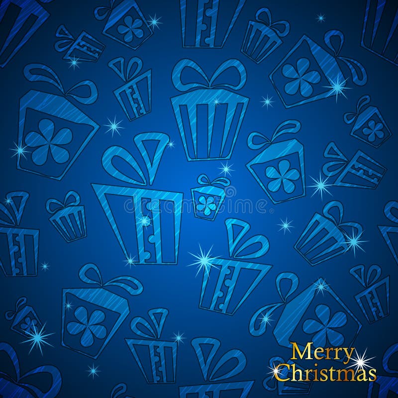 Blue Gift Box on Abstract Blue Background Stock Illustration ...