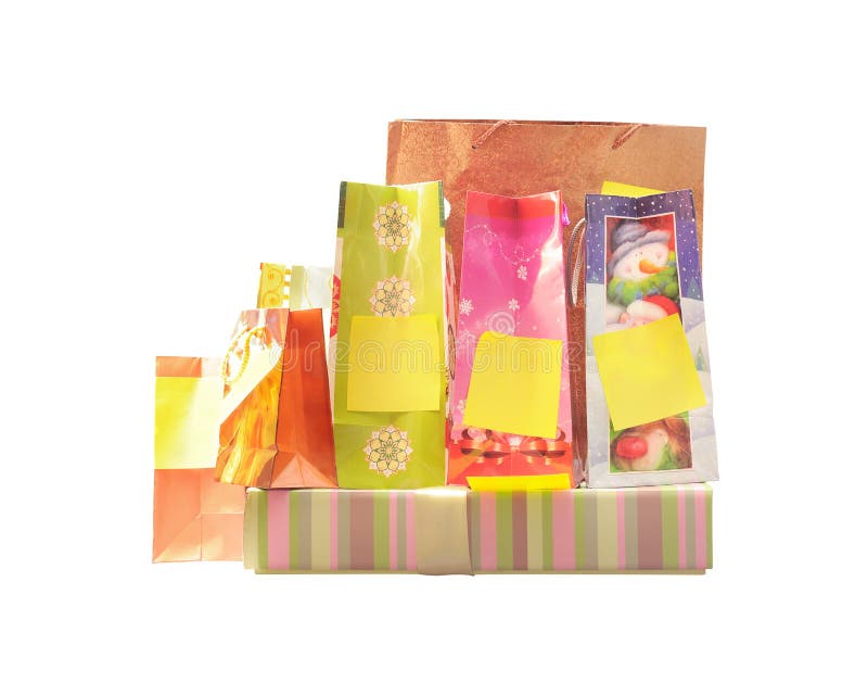 Gift Bags and Box with Blank Labels Stock Image - Image of knot, label ...