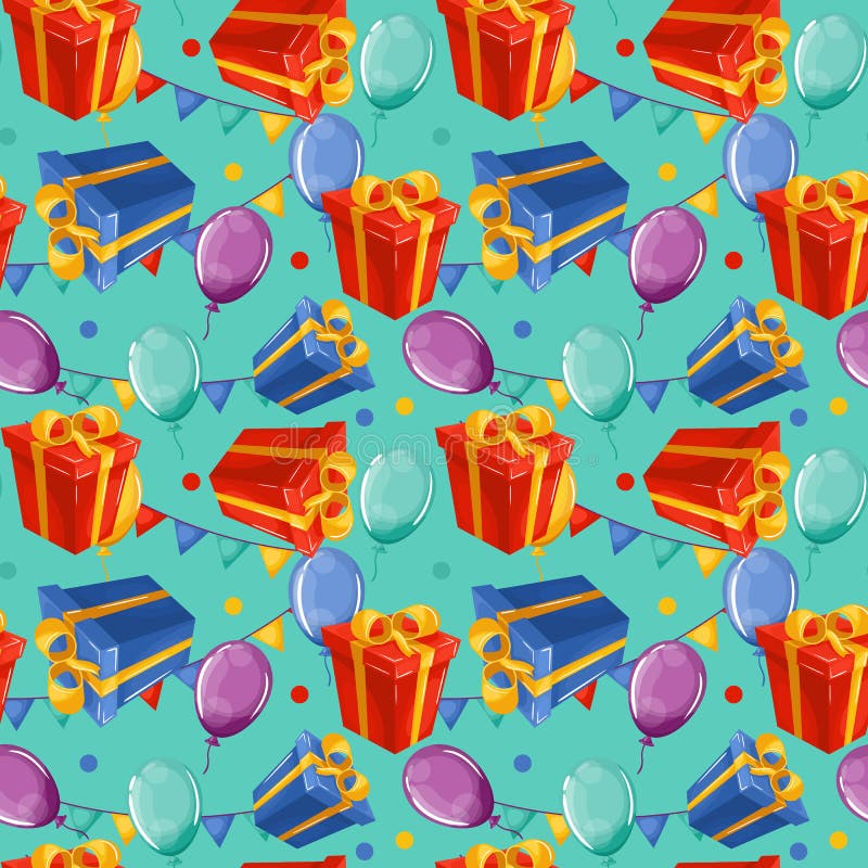 Gift and Balloon Wrapping Paper Pattern Design with Confetti Stock ...