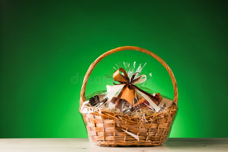 Gift Basket on Green Background Stock Image - Image of green, closeup ...