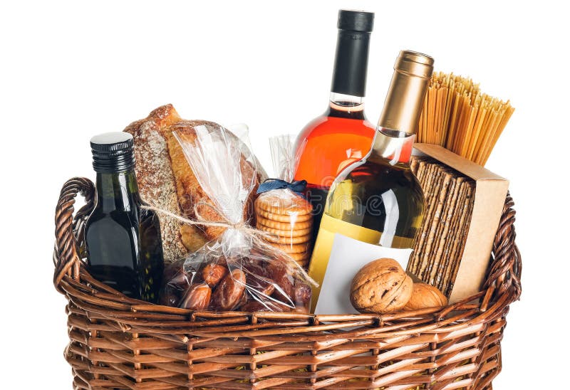 Gift Basket with Products on White Background Stock Image - Image of ...