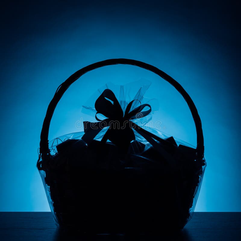 Gift Basket Silhouette on Blue Background Stock Image - Image of basket ...