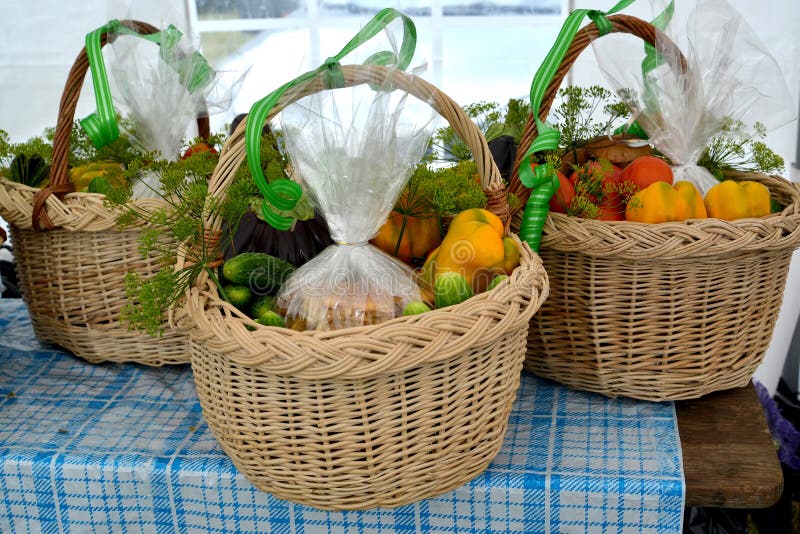 Gift Baskets with Vegetables Stand on a Table Stock Photo - Image of ...