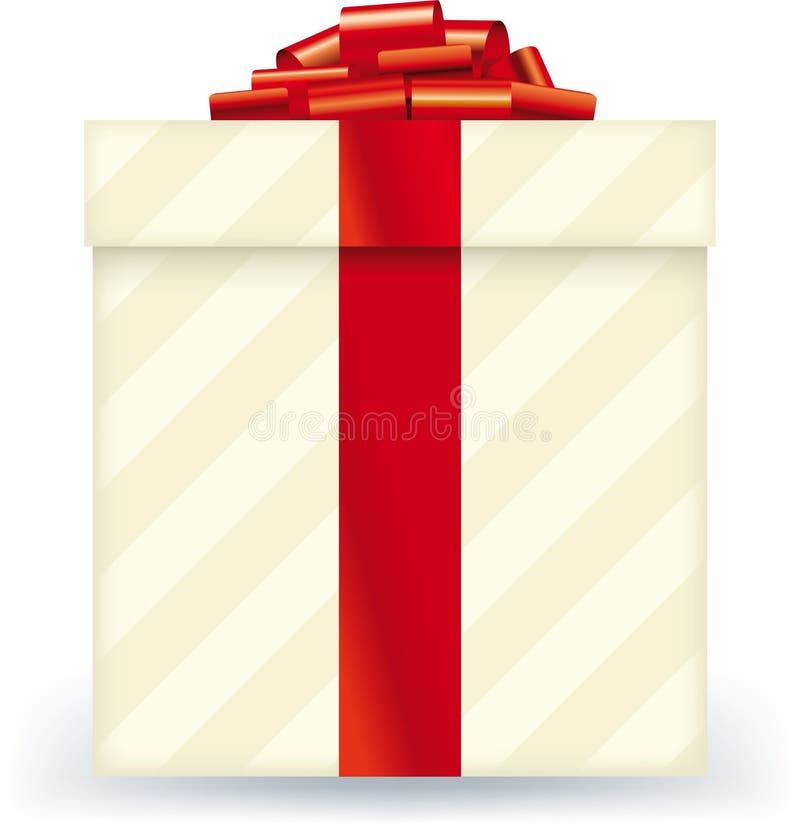 Gift Beige Box with Big Red Bow. Stock Vector - Illustration of ...