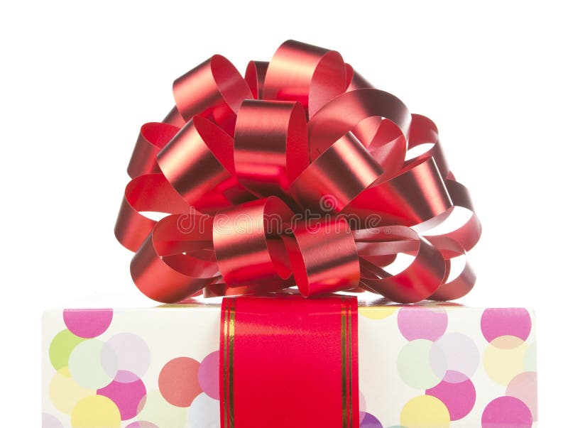 Gift with Big Red Bow and Ribbon Stock Photo - Image of pattern, frame ...