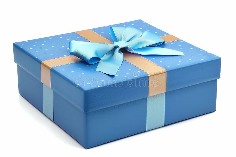 Gift Blue Box with a Blue Bow. Isolated White Background Stock ...