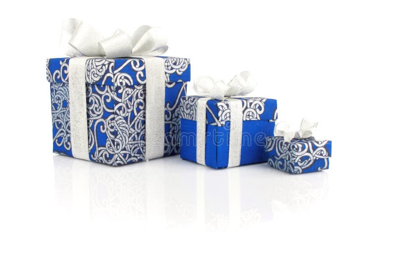 Gift blue boxes on white stock image. Image of ribbon - 34291127