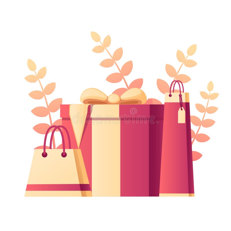 Gift Box with Abstract Soft Color Pattern with Leaves on Background ...