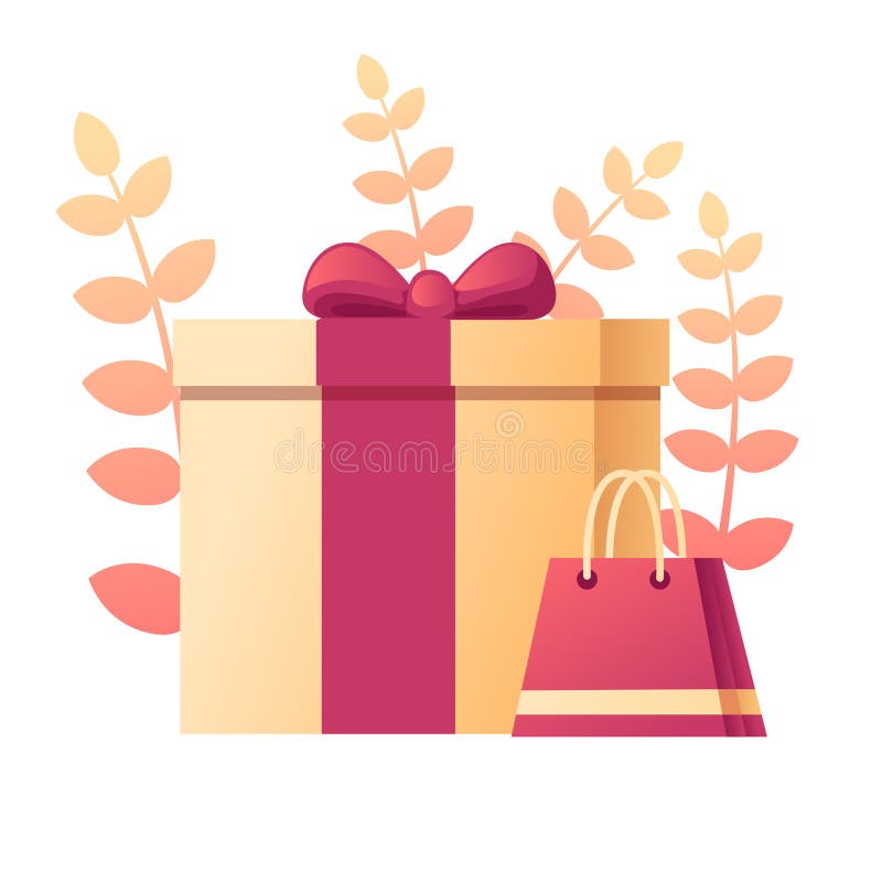 Gift Box with Abstract Soft Color Pattern with Leaves on Background ...