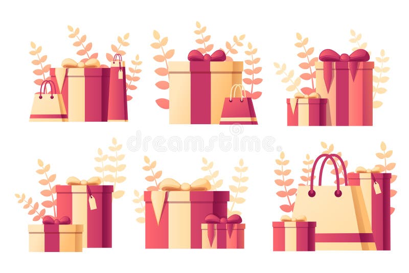 Gift Box with Abstract Soft Color Pattern with Leaves on Background ...