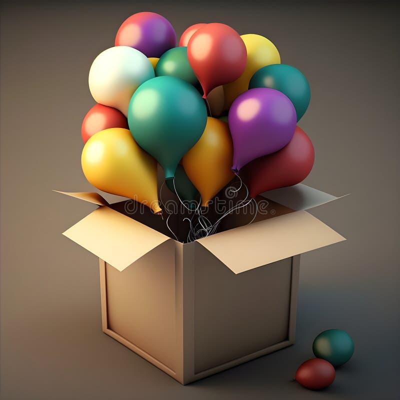 Gift Box with Air Balloons Inside Stock Illustration - Illustration of ...