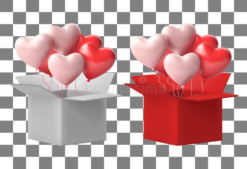 Gift Box on Background. Vector Symbols Balloon of Love in Shape of ...