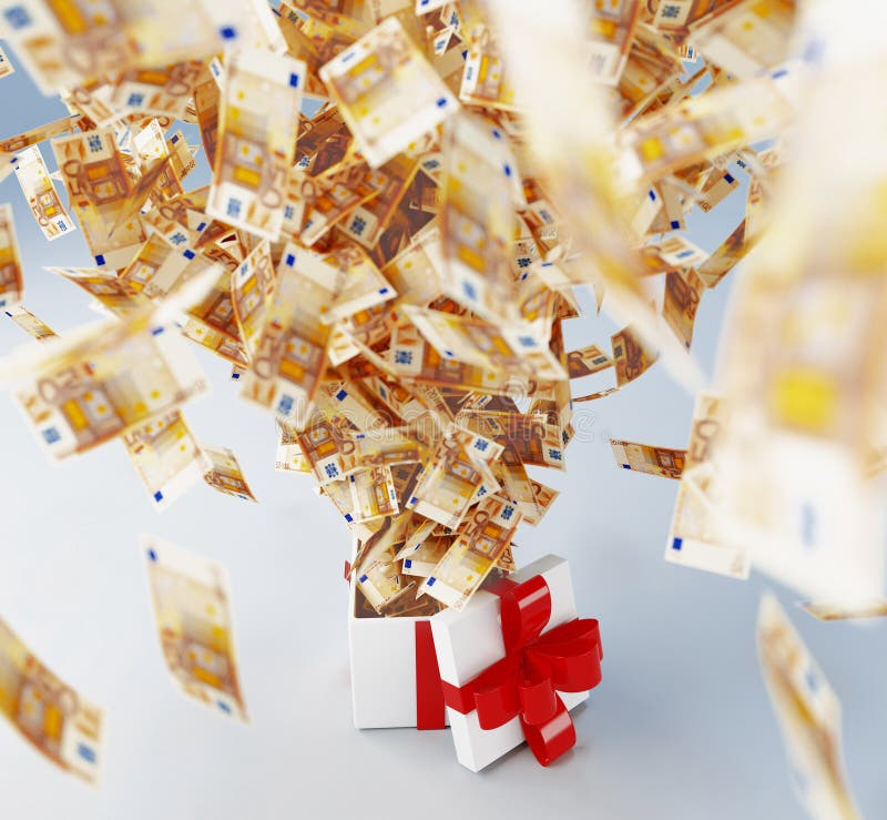 Gift Box with Banknote of Euro, 3d Rendering Stock Illustration ...